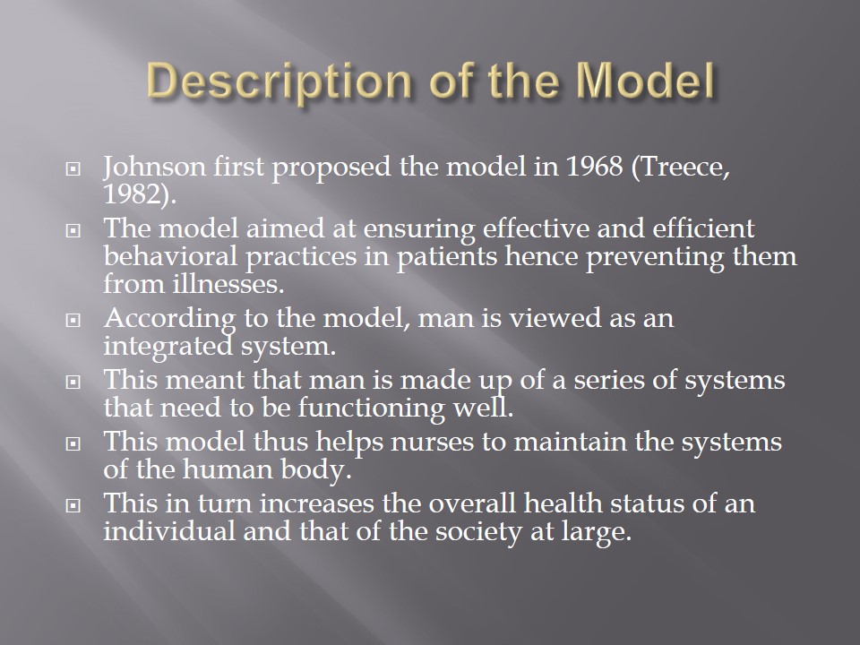 The Concept of Johnson's Behavior System Model - 851 Words ...