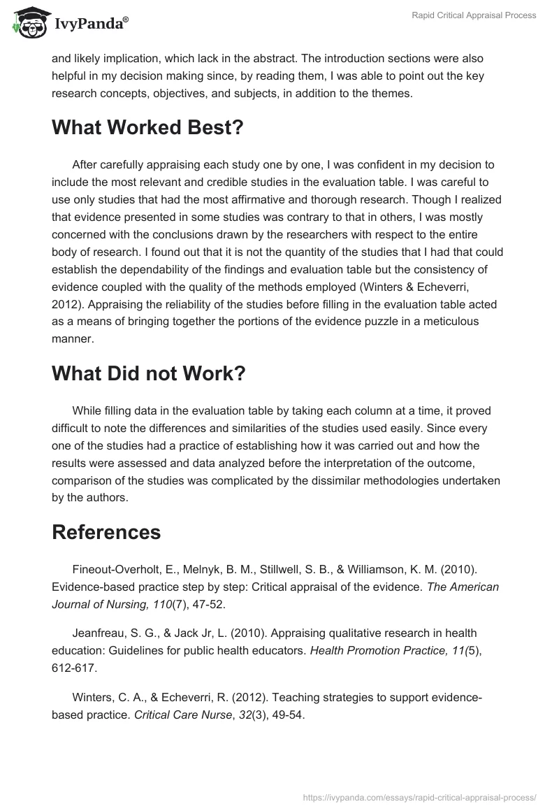 Rapid Critical Appraisal Process 598 Words Research Paper Example Rapid Critical Appraisal Process 598 Words Research Paper Example