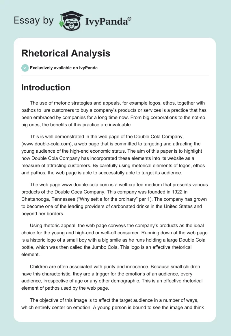 Rhetorical Analysis 903 Words Essay Example Rhetorical Analysis 903 Words Essay Example