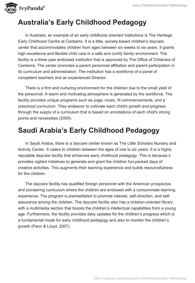 Early Childhood Education Methodology 821 Words Essay Example Early Childhood Education Methodology 821 Words Essay Example