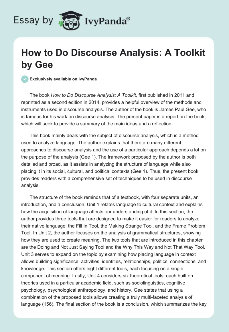 How To Do Discourse Analysis A Toolkit By Gee 547 Words Book How To Do Discourse Analysis A Toolkit By Gee 547 Words Book