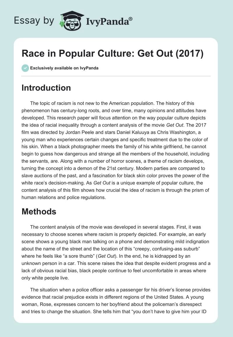 Race In Popular Culture Get Out 2017 1645 Words Movie Review
