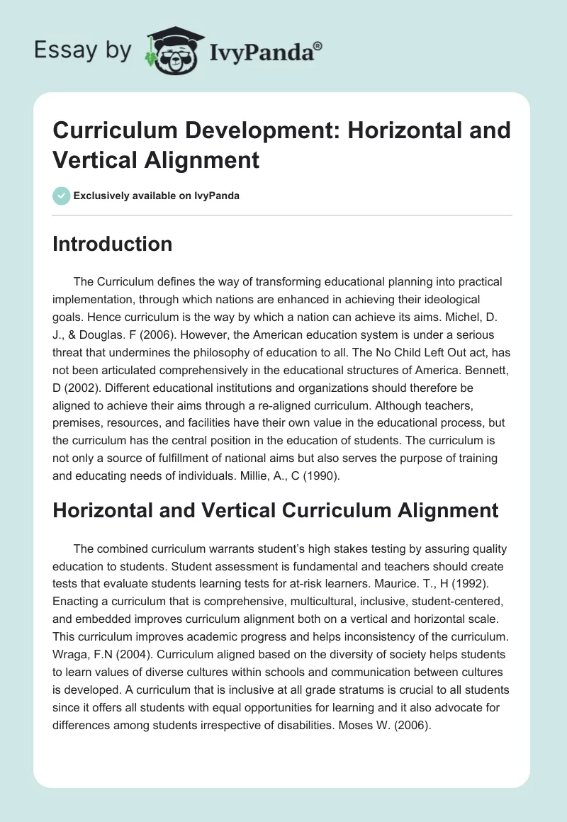 Horizontal And Vertical Alignment In Curriculums 618 Words Essay Horizontal And Vertical Alignment In Curriculums 618 Words Essay