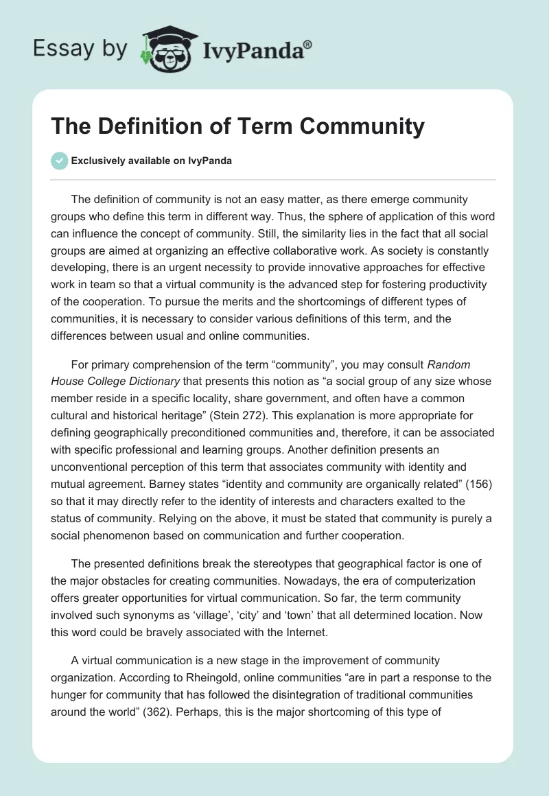 The Definition Of Term Community 551 Words Essay Example The Definition Of Term Community 551 Words Essay Example