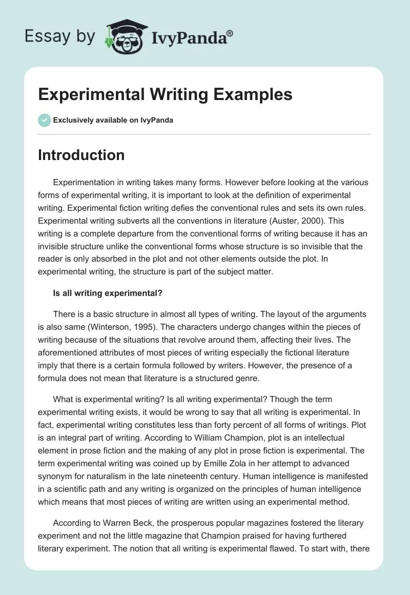 Experimental Writing Examples 2164 Words Essay Example