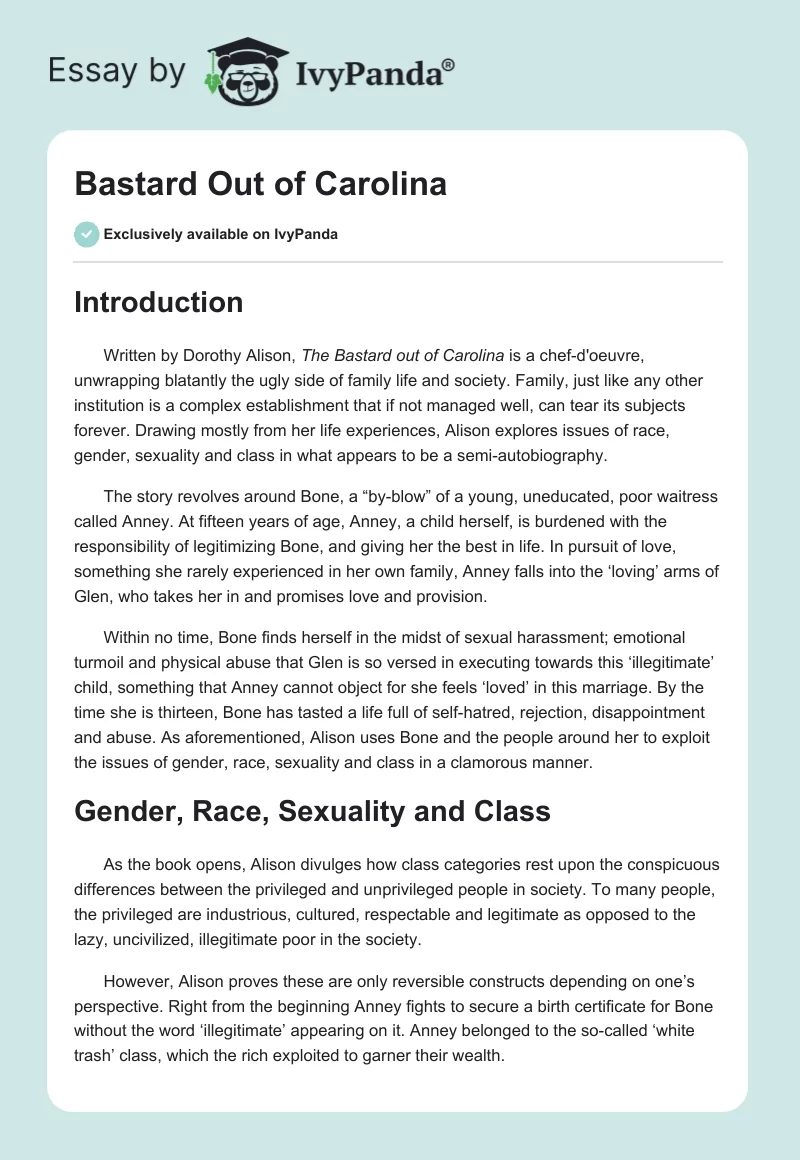 Bastard Out Of Carolina 1459 Words Essay Example Bastard Out Of Carolina 1459 Words Essay Example