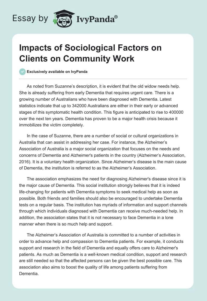 Impacts Of Sociological Factors On Clients On Community Work 2053 