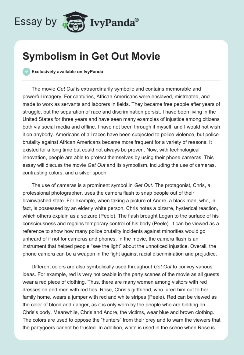 Symbolism In Get Out Movie 795 Words Movie Review Example Symbolism In Get Out Movie 795 Words Movie Review Example