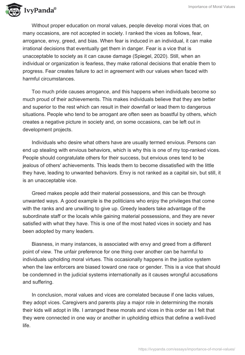 Importance Of Moral Values 817 Words Essay Example Importance Of Moral Values 817 Words Essay Example