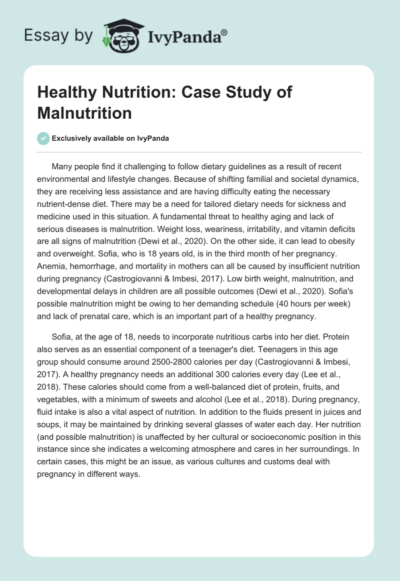 Healthy Nutrition Case Study Of Malnutrition 332 Words Essay Example Healthy Nutrition Case Study Of Malnutrition 332 Words Essay Example