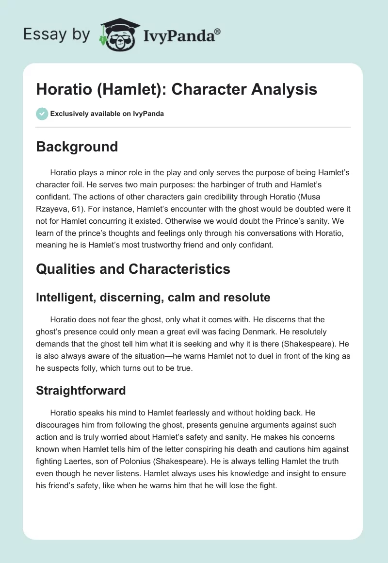 Horatio Hamlet Character Analysis 748 Words Essay Example Horatio Hamlet Character Analysis 748 Words Essay Example