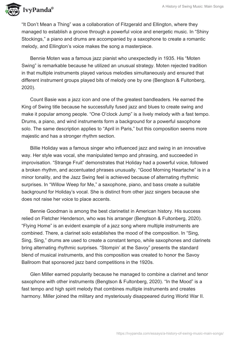 A History Of Swing Music Main Songs 910 Words Essay Example A History Of Swing Music Main Songs 910 Words Essay Example
