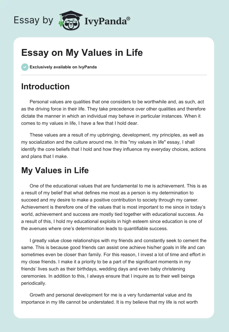 My Values Essay My Values In Life Explored My Values Essay My Values In Life Explored