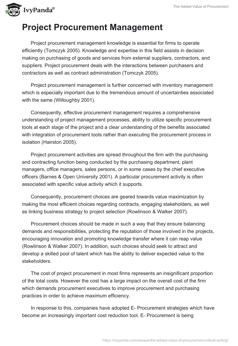 The Added Value Of Procurement 1958 Words Critical Writing Example The Added Value Of Procurement 1958 Words Critical Writing Example