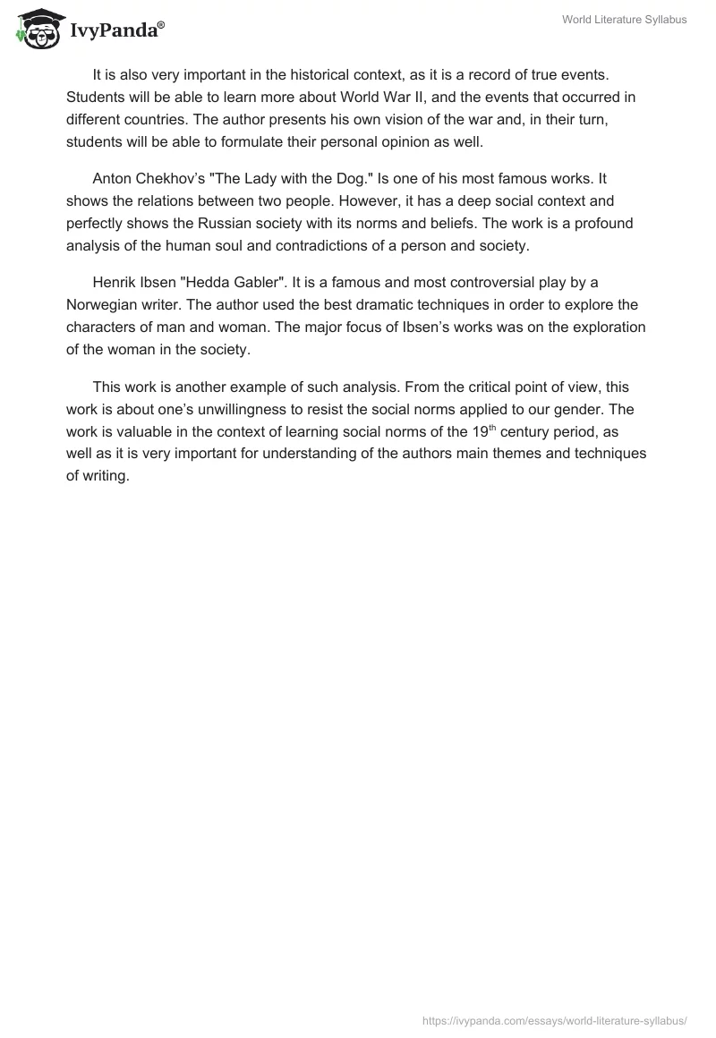 World Literature Syllabus 577 Words Essay Example